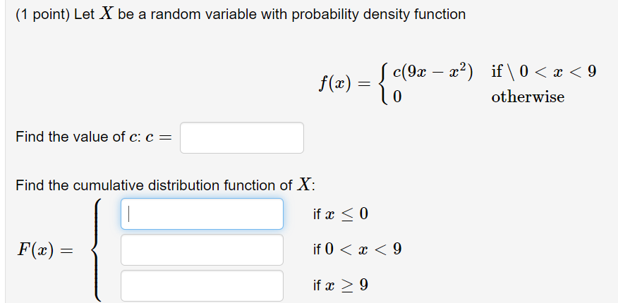 Solved (1 point) Let X be a random variable with probability | Chegg.com