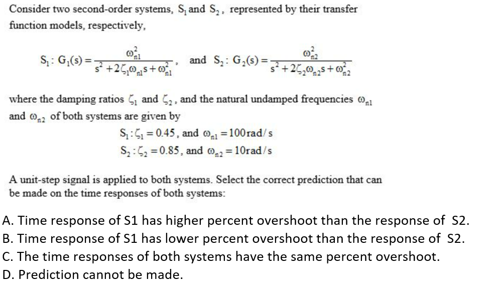 Solved Consider two second-order systems, S, and S2, | Chegg.com