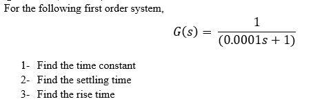 Solved For the following first order system, G(S) = 1 | Chegg.com