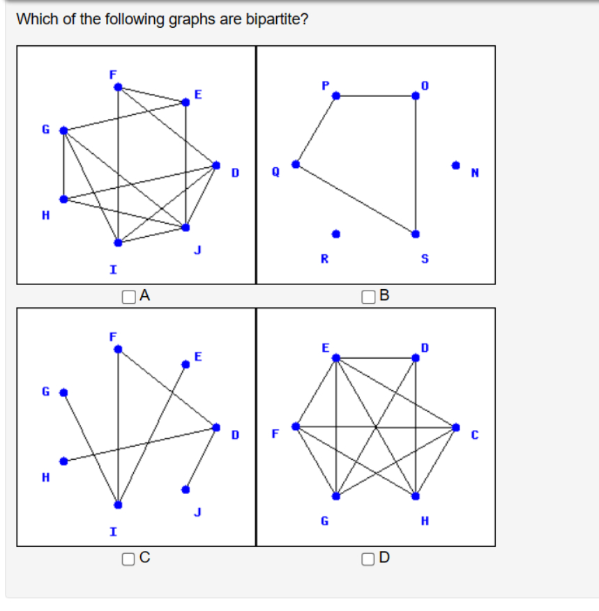 Solved Which of the following graphs are bipartite? AB | Chegg.com