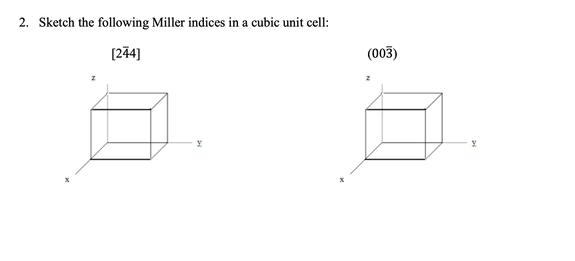 Solved 2. Sketch the following Miller indices in a cubic | Chegg.com