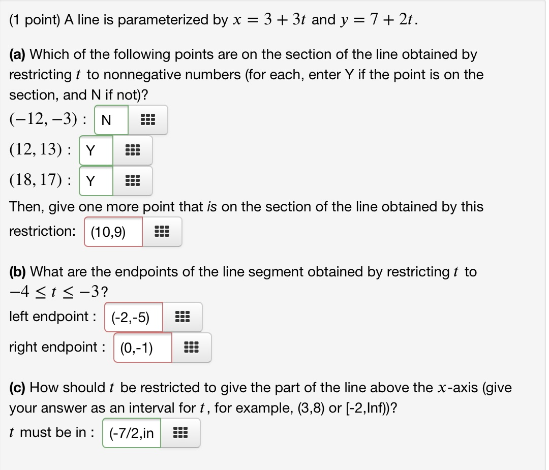 Solved (1 point) A line is parameterized by x = 3 + 3t and y | Chegg.com