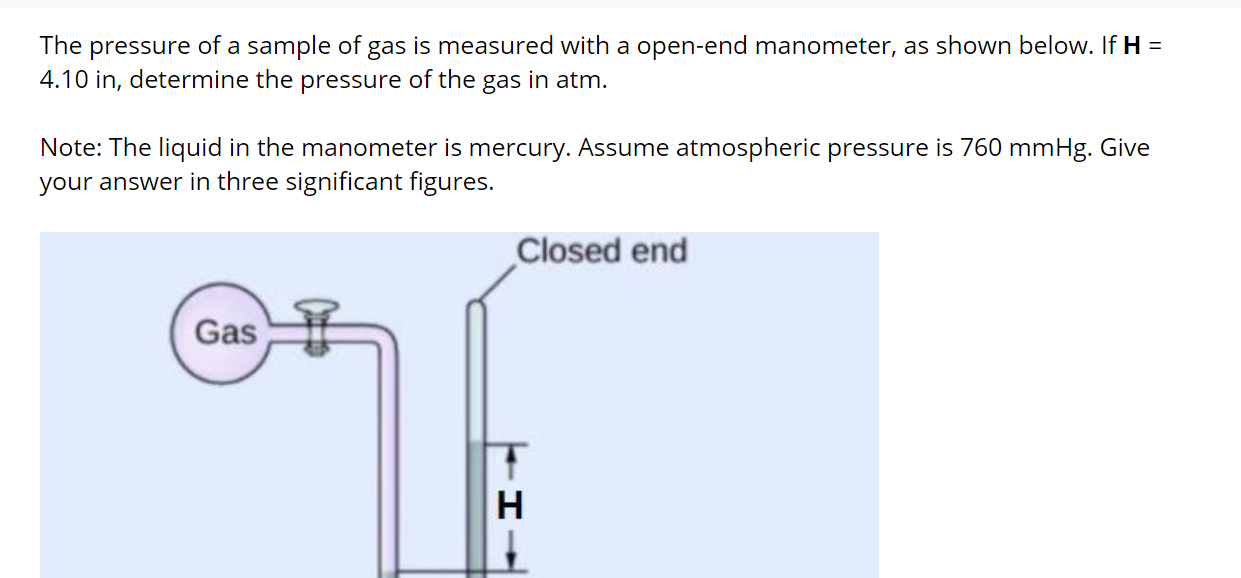 Solved The pressure of a sample of gas is measured with a | Chegg.com
