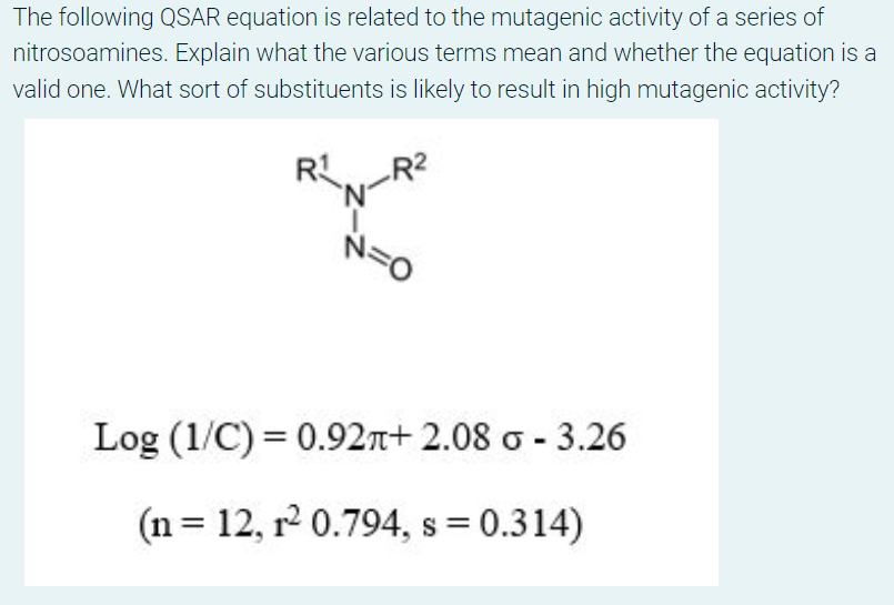 Solved The following QSAR equation is related to the | Chegg.com