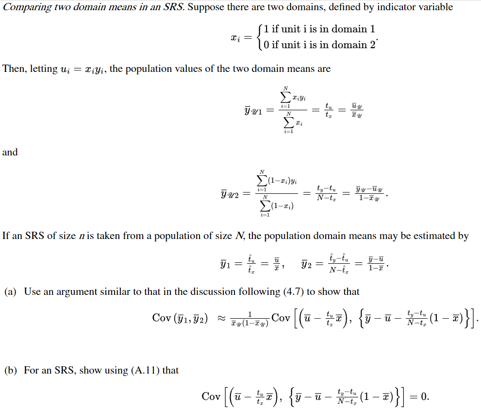 Solved Comparing two domain means in an SRS. Suppose there | Chegg.com