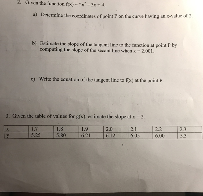 Solved 2. Given the function f(x)= 2x-3x+ 4, a) Determine | Chegg.com