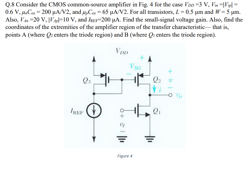 Solved Q. 8 ﻿Consider the CMOS common-source amplifier in | Chegg.com
