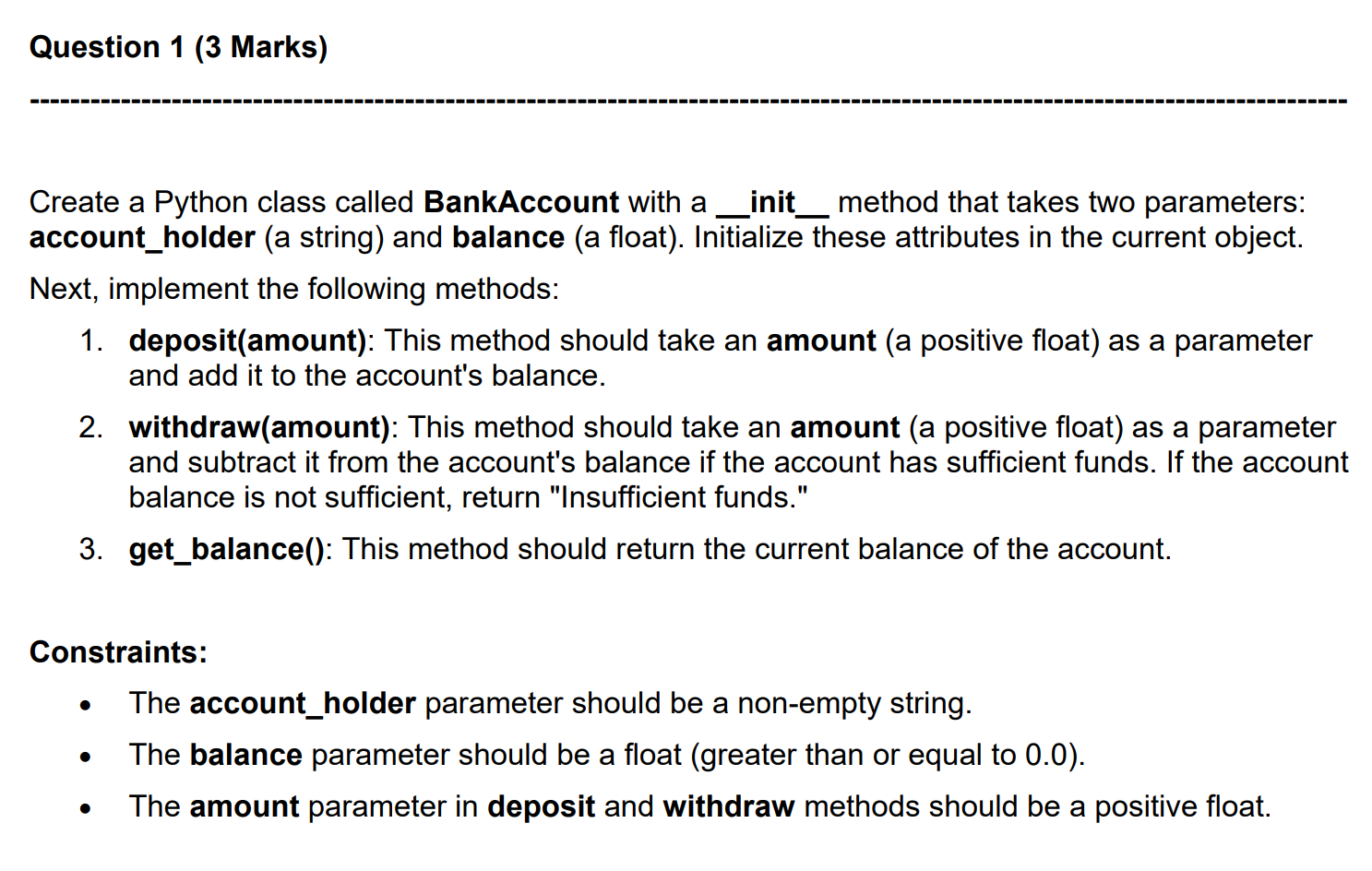 Solved Create A Python Class Called Bankaccount With A 
