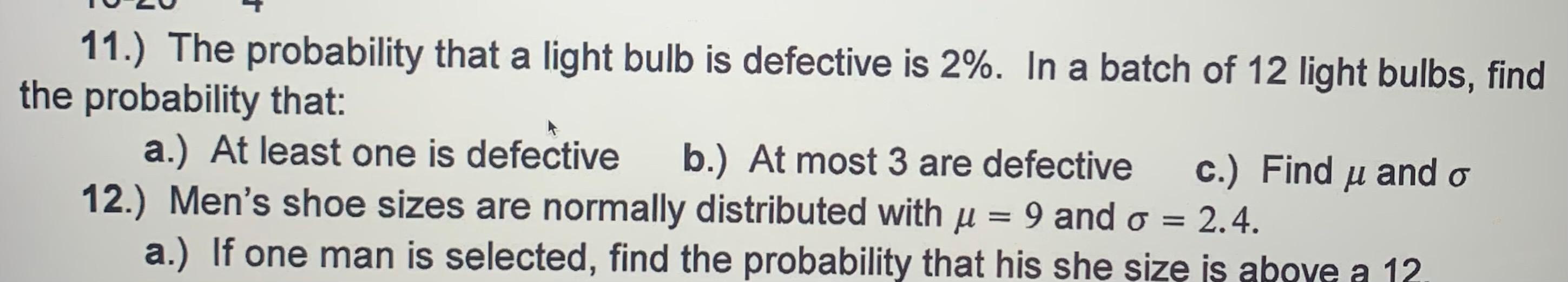 Solved 11.) The probability that a light bulb is defective | Chegg.com