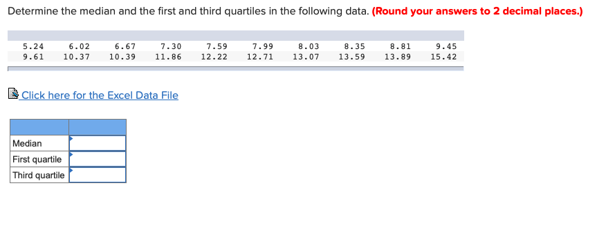 Solved Determine the median and the first and third | Chegg.com