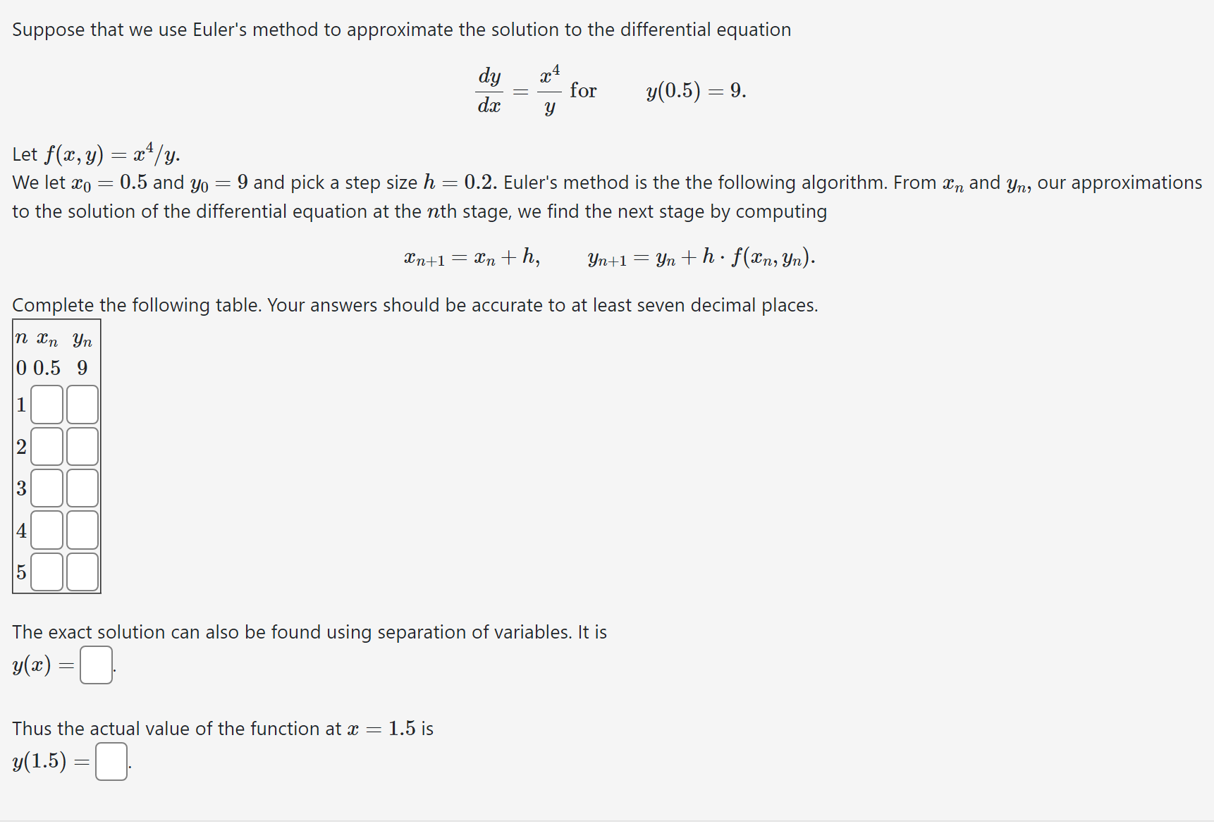 Solved Suppose that we use Euler's method to approximate the | Chegg.com