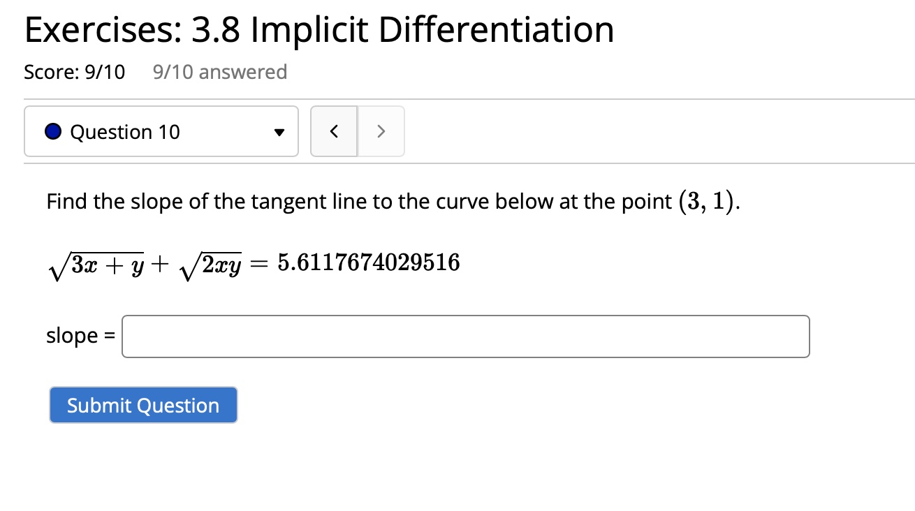 Solved Exercises: 3.8 Implicit Differentiation Score: | Chegg.com