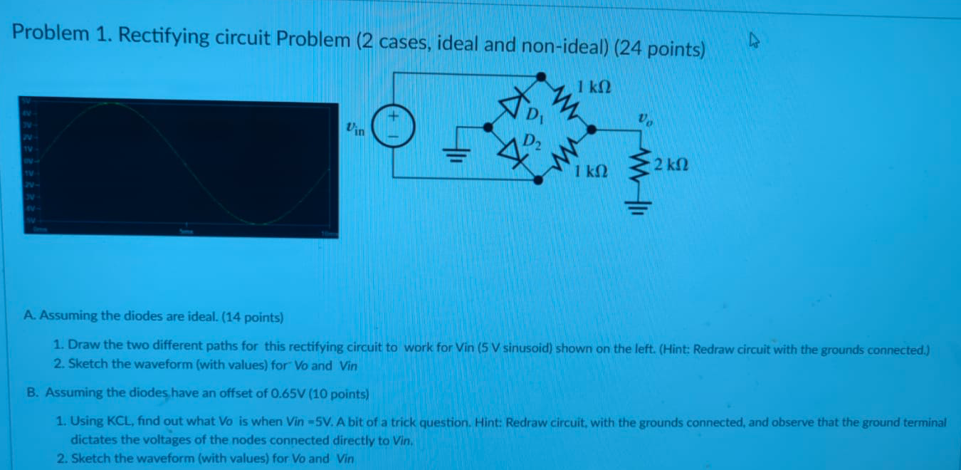 Solved Problem 1. Rectifying circuit Problem (2 cases, ideal | Chegg.com