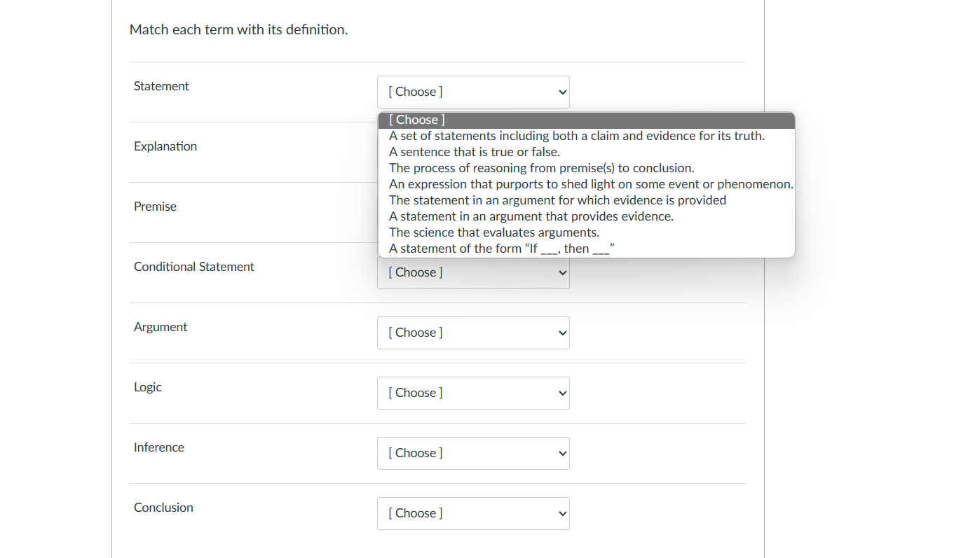 Solved Match each term with its definition. Statement [ | Chegg.com