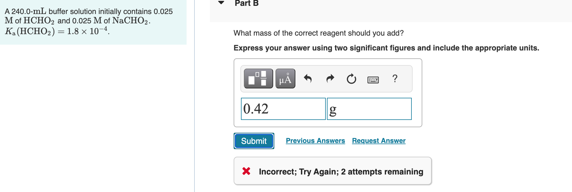Solved A 240.0−mL buffer solution initially contains 0.025 M | Chegg.com