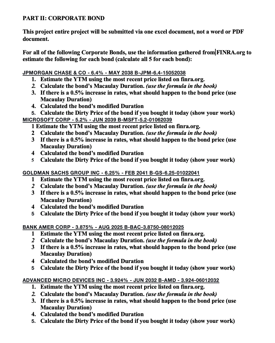 PART II: CORPORATE BOND This project entire project | Chegg.com