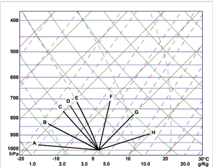 Solved This skew-T diagram shows several hypothetical lapse | Chegg.com