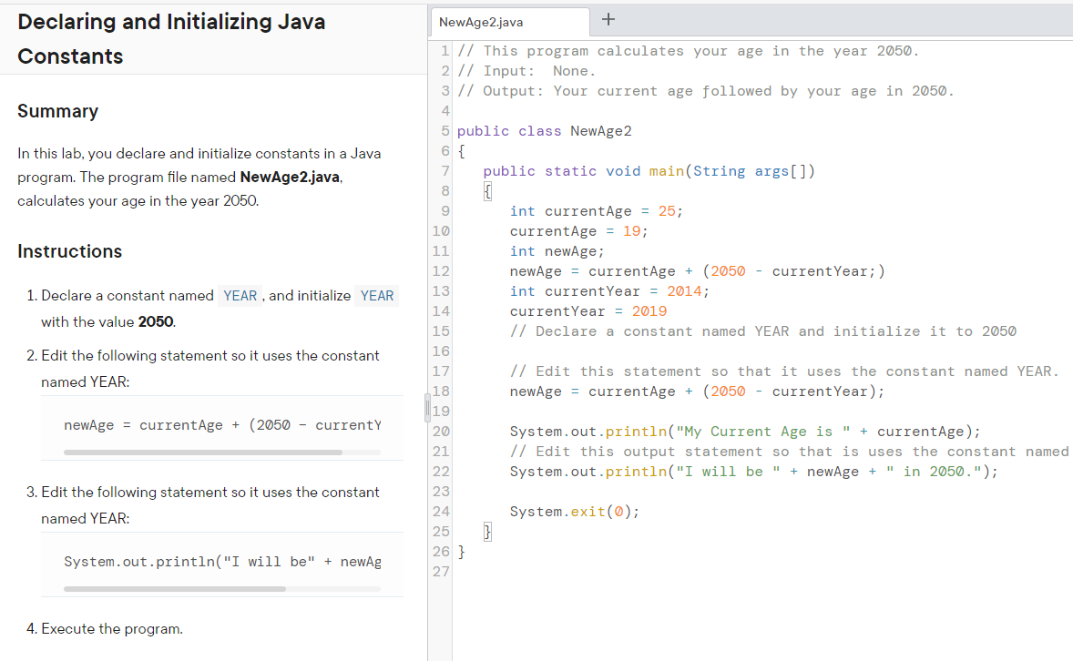 Solved Declaring And Initializing Java Constants Summary In Chegg