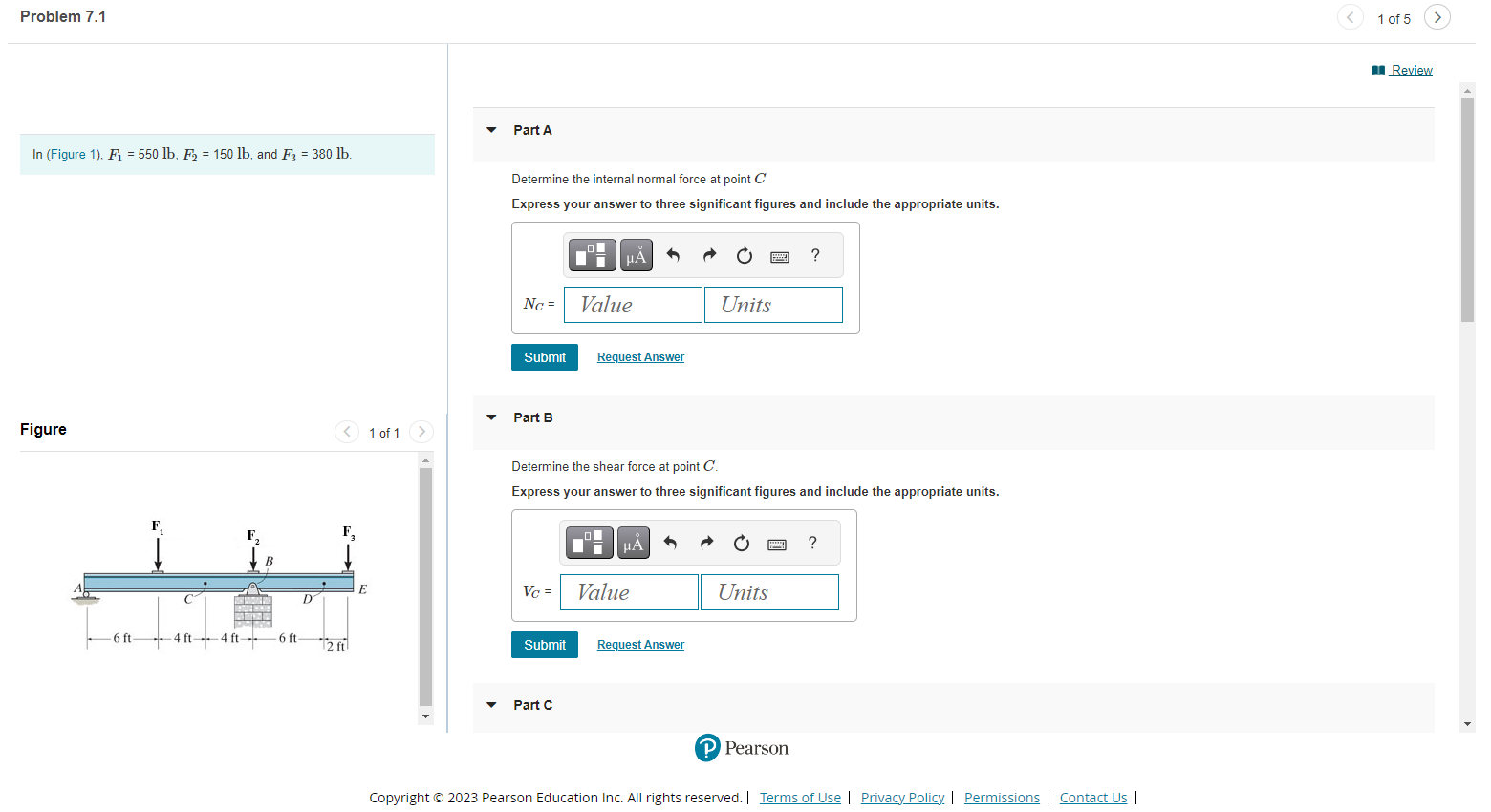 Solved In (Figure 1), F1=550lb,F2=150lb, and F3=380lb. | Chegg.com