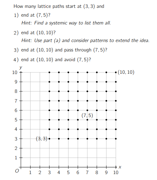 Solved How many lattice paths start at (3,3) and 1) end at | Chegg.com