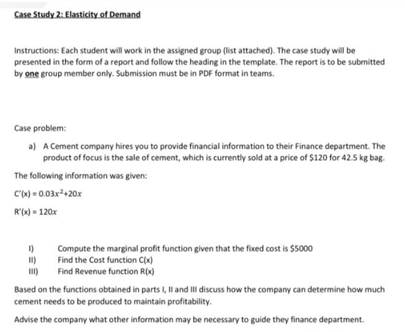 Solved Case Study 2: Elasticity of Demand Instructions: Each | Chegg.com