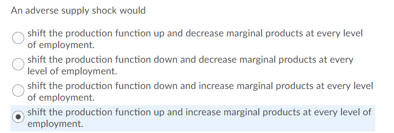 Solved An adverse supply shock would shift the production | Chegg.com