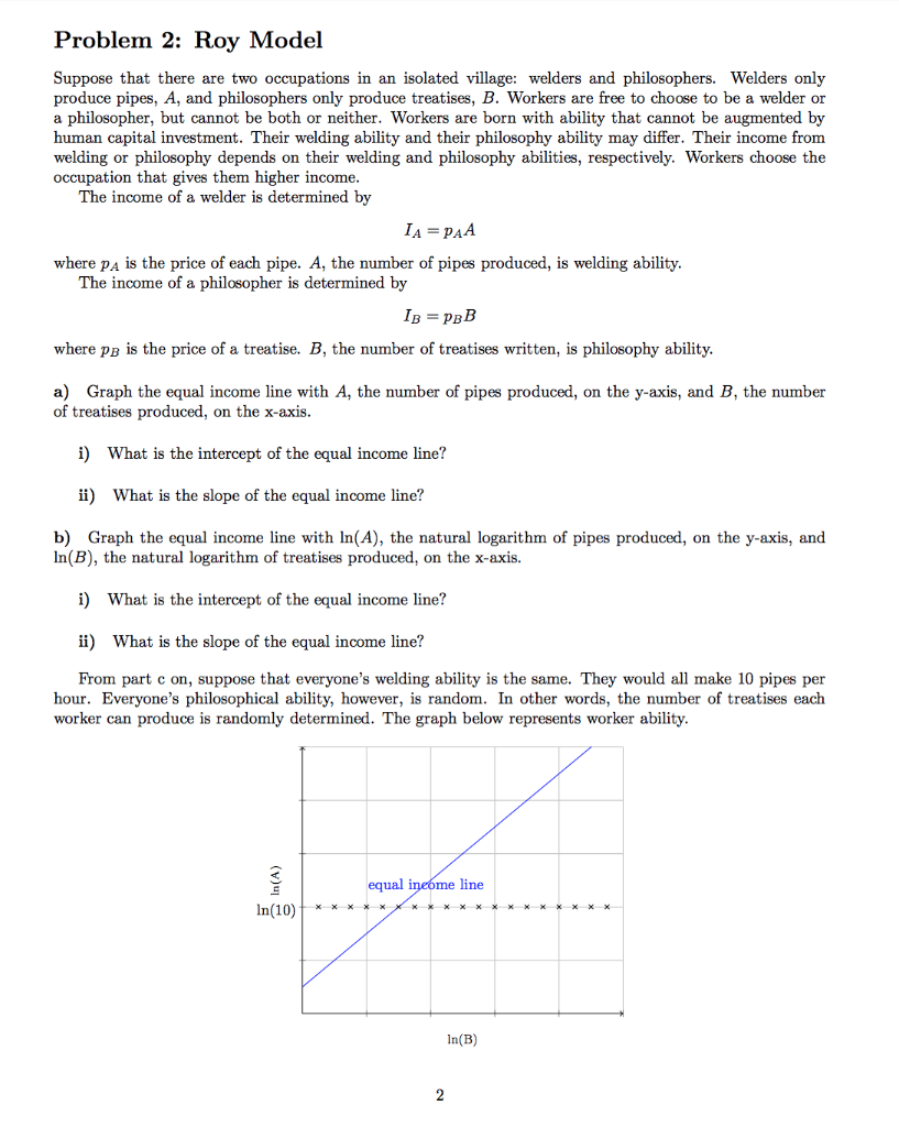 Problem 2: Roy Model Suppose that there are two | Chegg.com