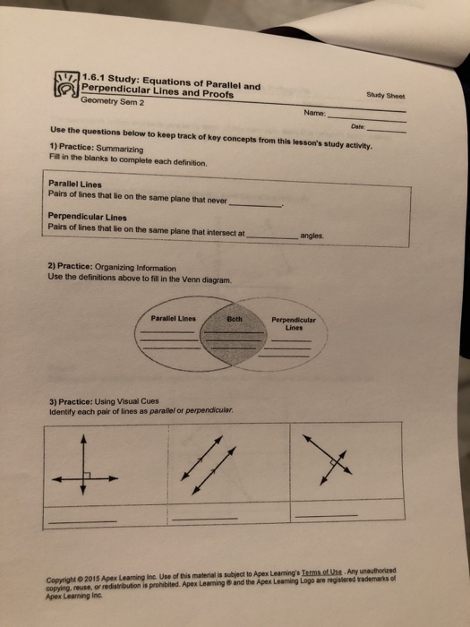 Solved 1.6.1 Study: Equations of Parallel and Perpendicular | Chegg.com