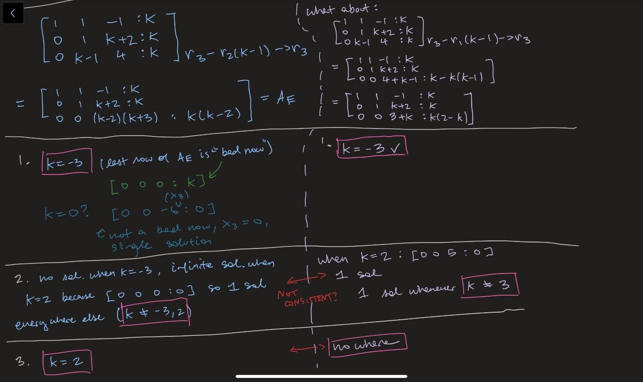 Solved ⎩⎨⎧x+y−z=k2x+3y+kz=3kx+ky+3z=2k 1. For which values | Chegg.com