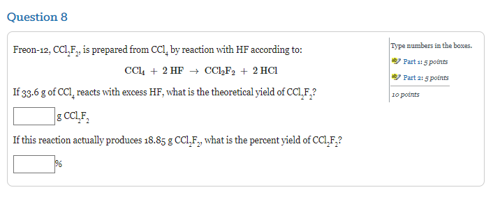 Solved Freon-12, CCl2F2, is prepared from CCl4 by reaction | Chegg.com