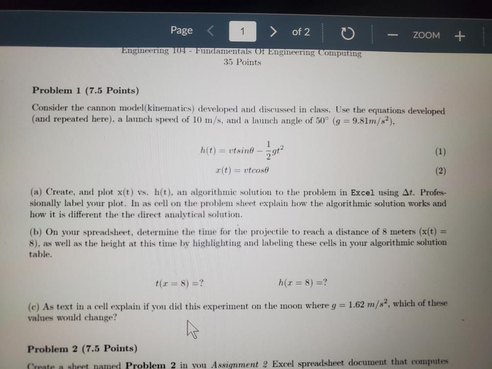 Solved Problem 1 (7.5 Points) Consider the cannon | Chegg.com