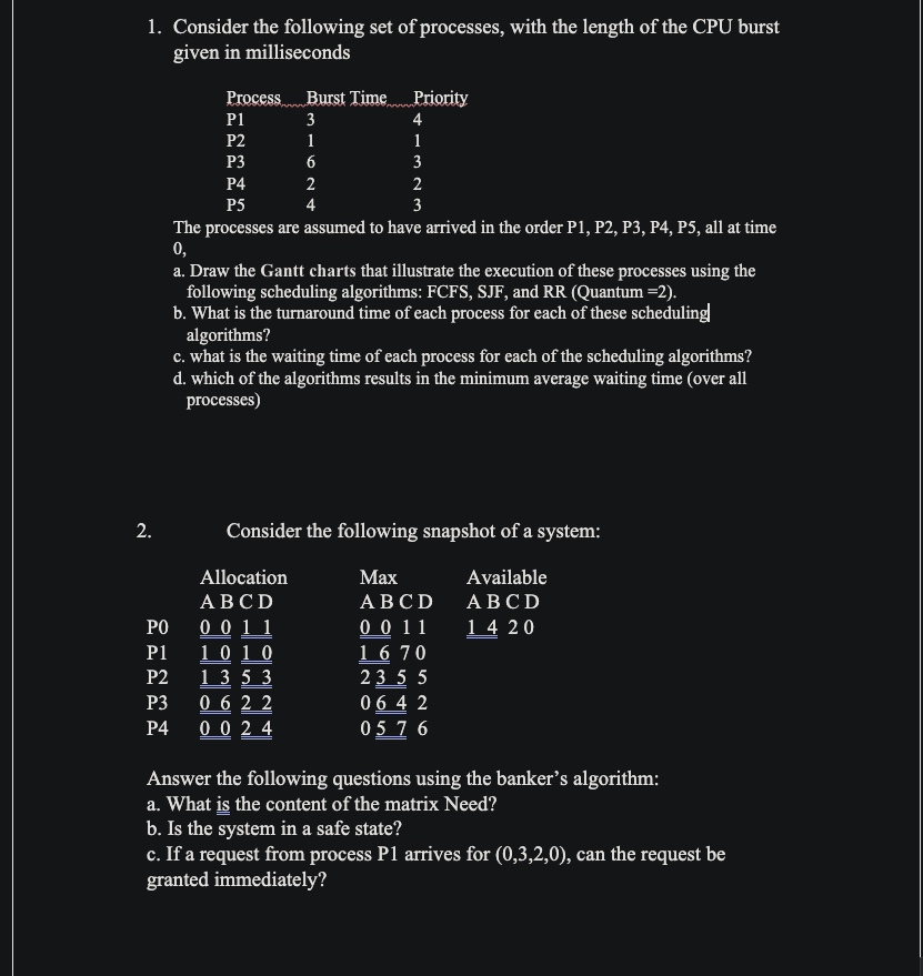 Solved Consider the following set of processes, with the | Chegg.com