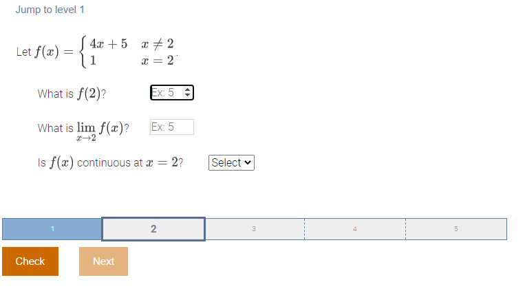 Solved Jump to level 1 Let f(x)={4x+51x =2x=2 What is f(2) ? | Chegg.com