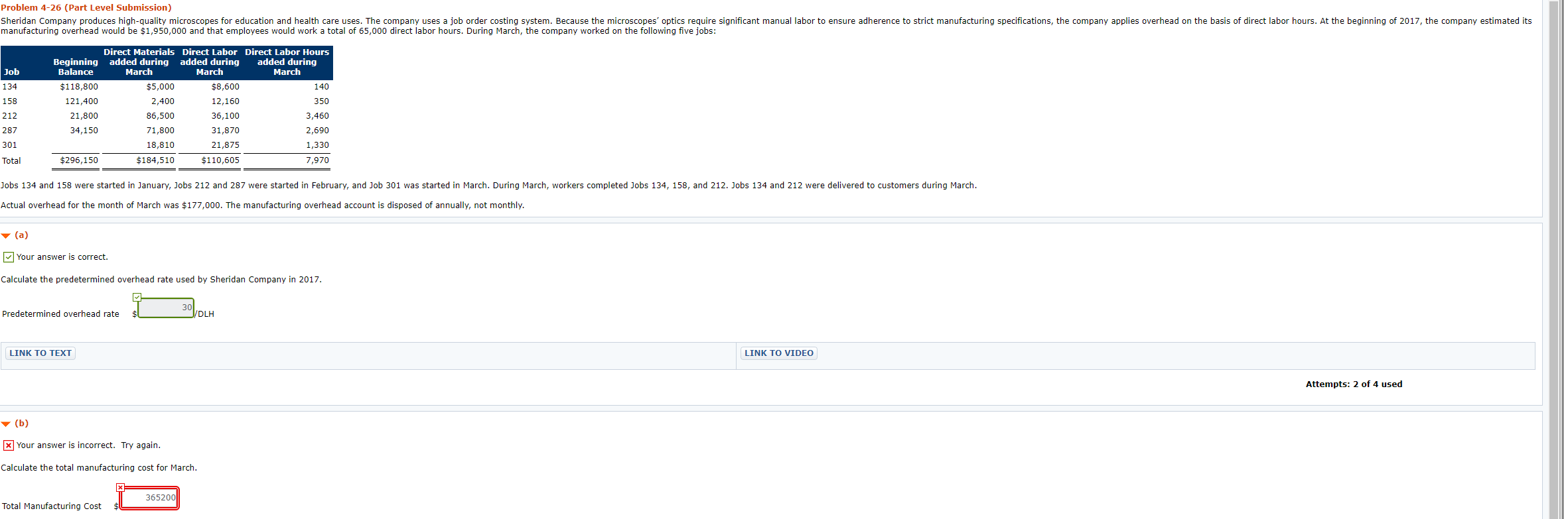 Solved Problem 4-26 (Part Level Submission) Sheridan Company | Chegg.com