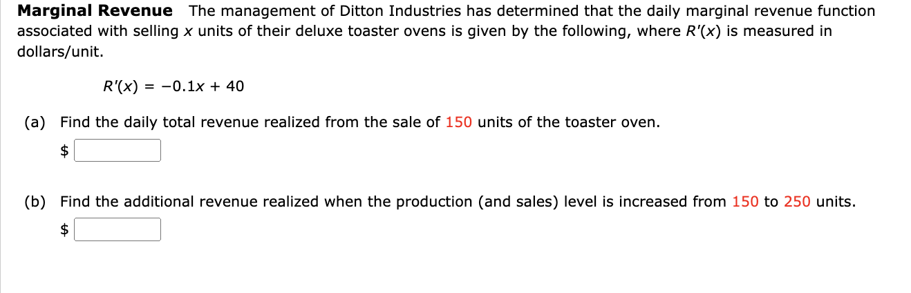 Solved Marginal Revenue The management of Ditton Industries | Chegg.com