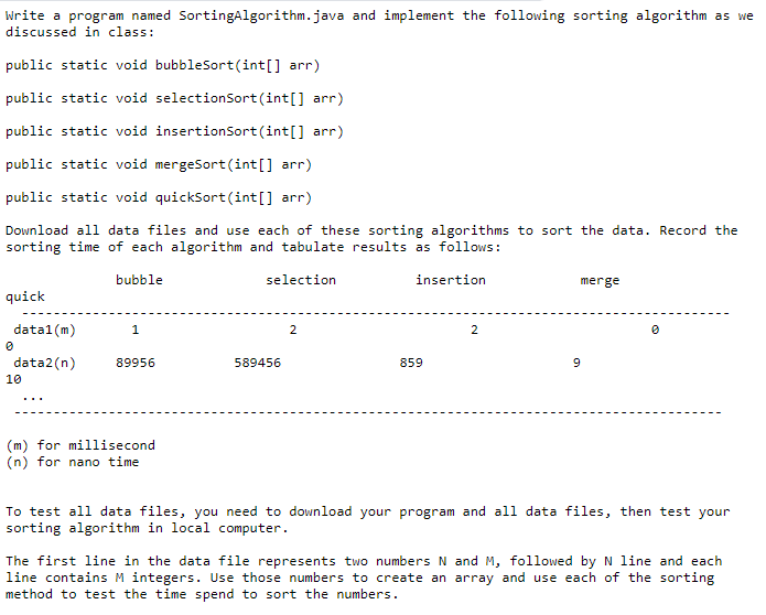 Solved Write A Program Named Sortingalgorithmjava And 