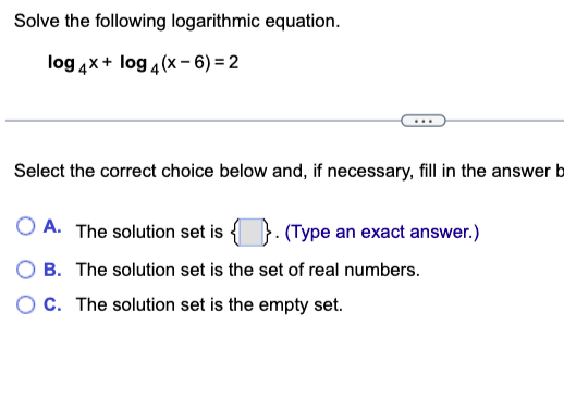 Solved Solve the following logarithmic equation. log 4x + | Chegg.com