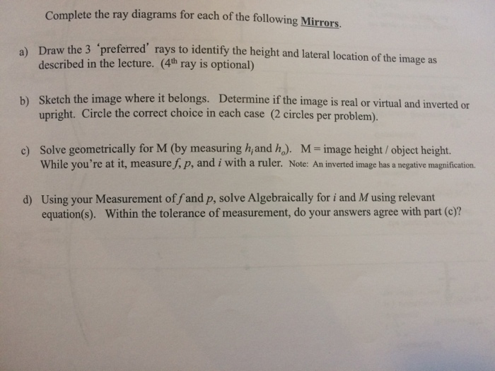Solved Complete the ray diagrams for each of the following | Chegg.com