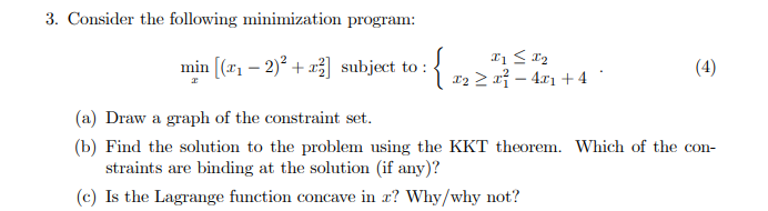 Solved 3. Consider the following minimization program: 2 | Chegg.com