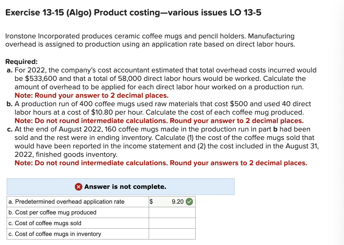Solved by an EXPERT Exercise 13-15 (Algo) ﻿Product costing-various issues | Chegg.com