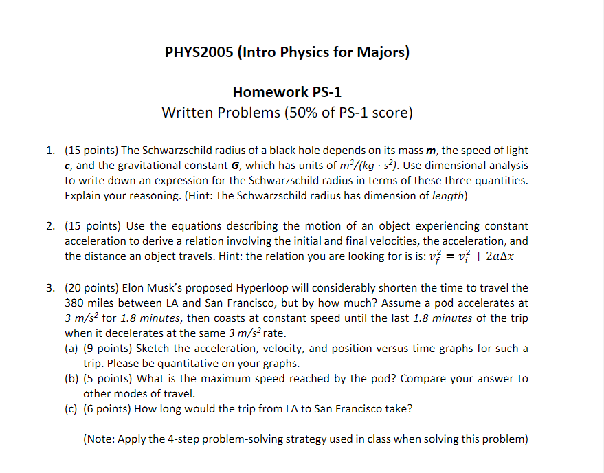 Solved PHYS2005 (Intro Physics for Majors) Homework PS-1 | Chegg.com