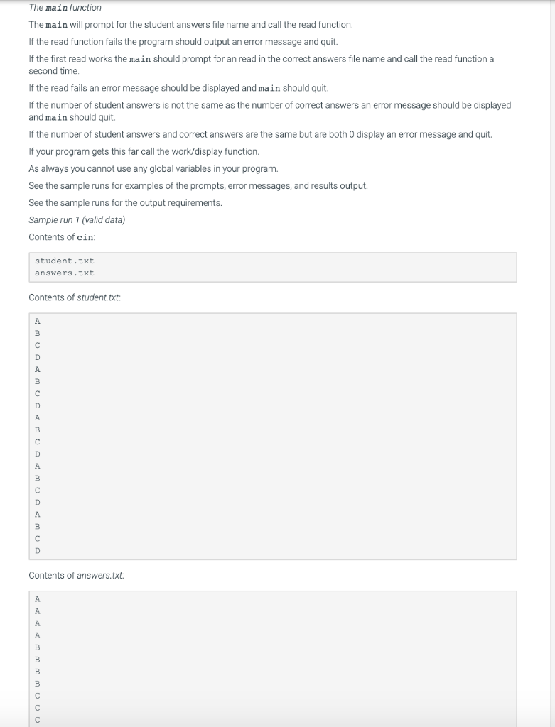 Solved C++ requirements • The program must make use of two | Chegg.com