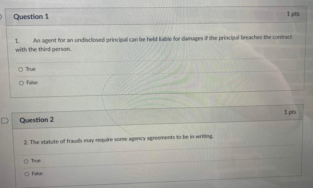 1. An agent for an undisclosed principal can be held | Chegg.com