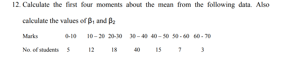 Solved 12. Calculate the first four moments about the mean | Chegg.com