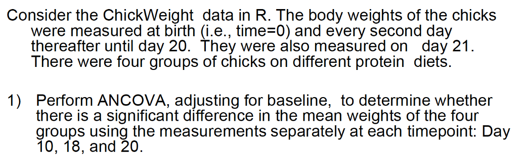 Consider the ChickWeight data in R. The body weights | Chegg.com