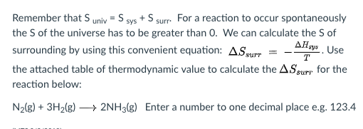 Solved Remember that S univ-Ssys+S surr For a reaction to | Chegg.com