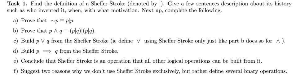 Solved Task 1. Find the definition of a Sheffer Stroke | Chegg.com