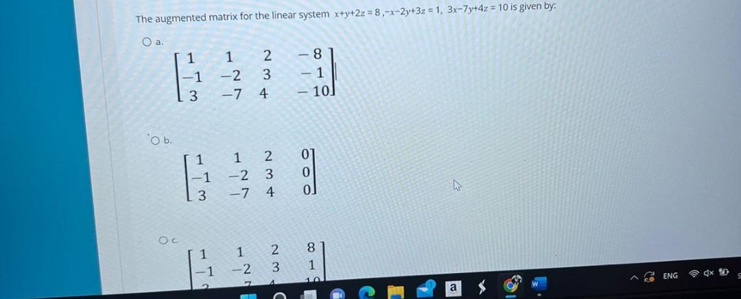 Solved The augmented matrix for the linear system | Chegg.com