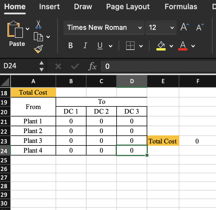 Find the total cost for each network in the excel | Chegg.com