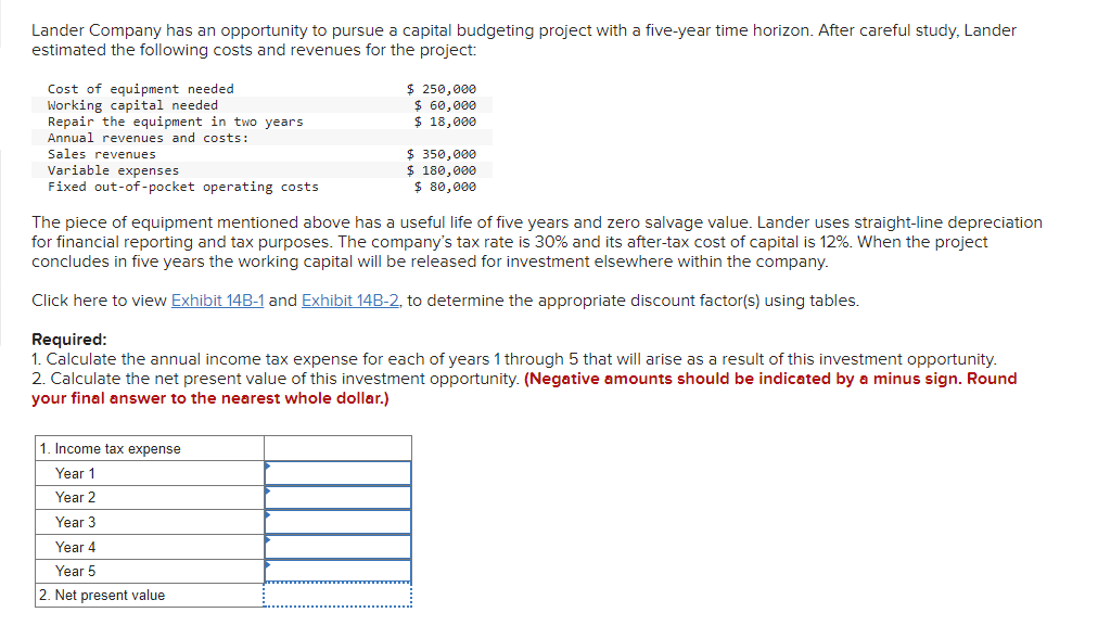Solved Lander Company has an opportunity to pursue a capital | Chegg.com